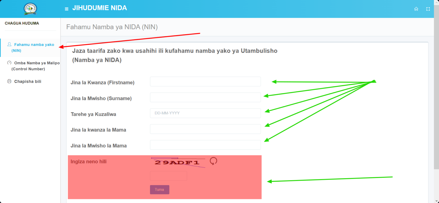 Jihudumie Kupata Namba Ya NIDA Online Hatua