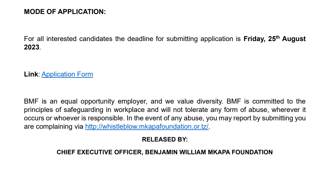 316 Various Jobs at Benjamin William Mkapa Foundation (BMF)