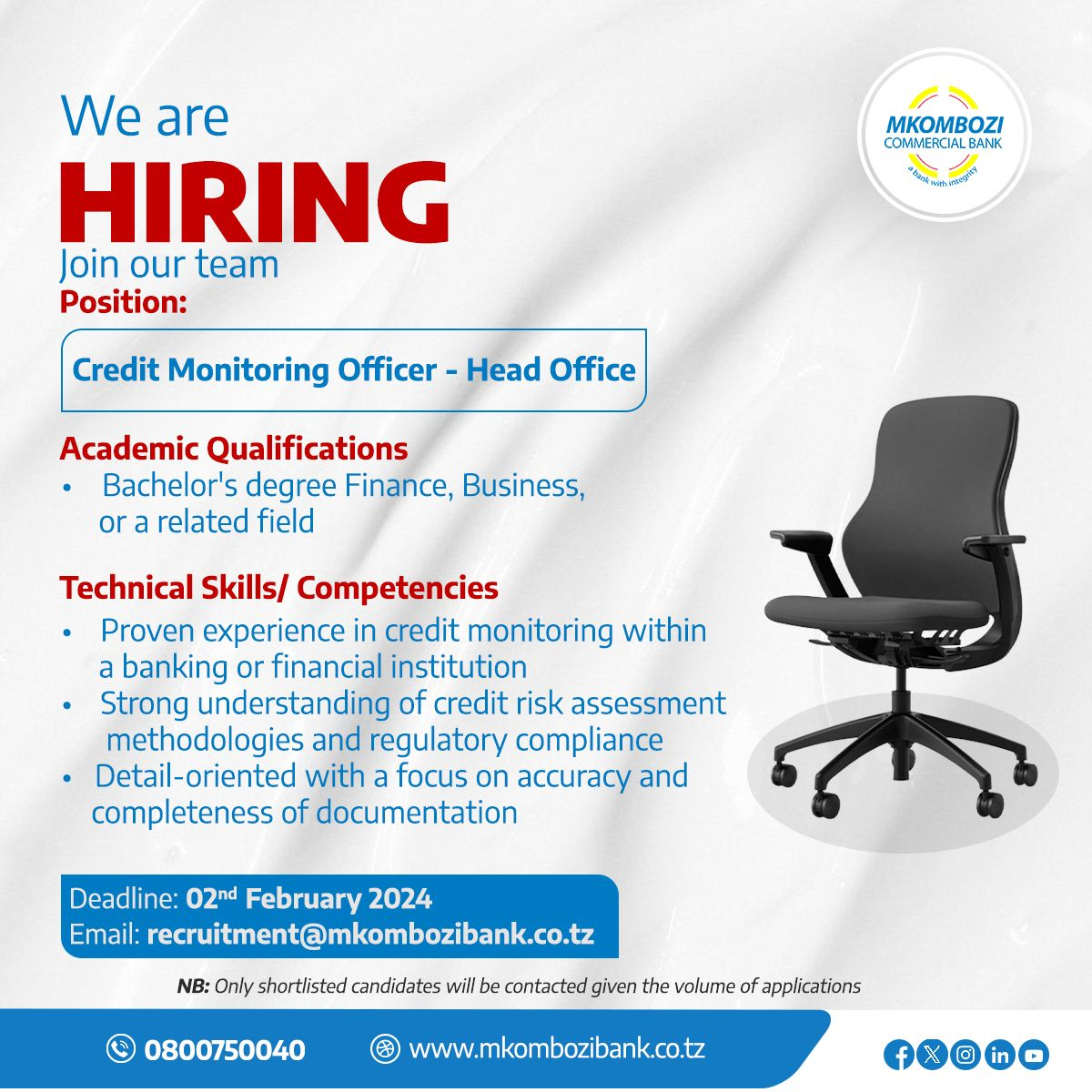 Mkombozi Commercial Bank PLC (MKCB) Vacancies 2024