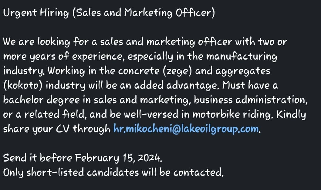 Lake Oil Group Vacancies February 2024