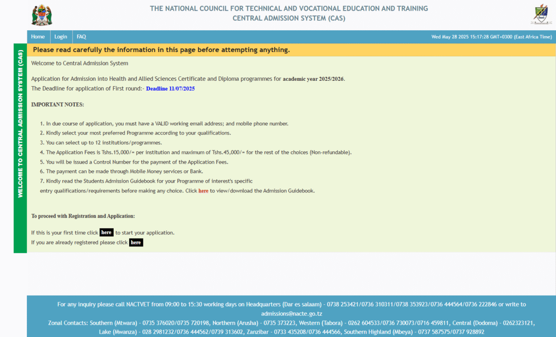 Jinsi ya Kutuma maombi ya Vyuo NACTVET (CAS Online Application) 2025-2026
