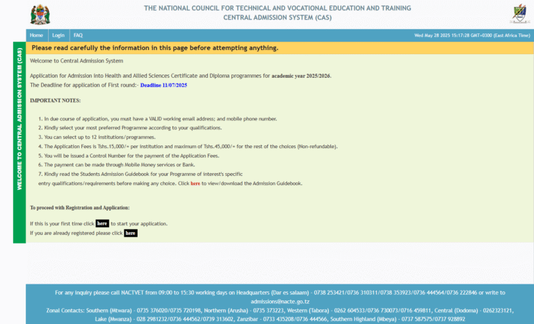Jinsi ya Kutuma maombi ya Vyuo NACTVET (CAS Online Application) 2025-2026