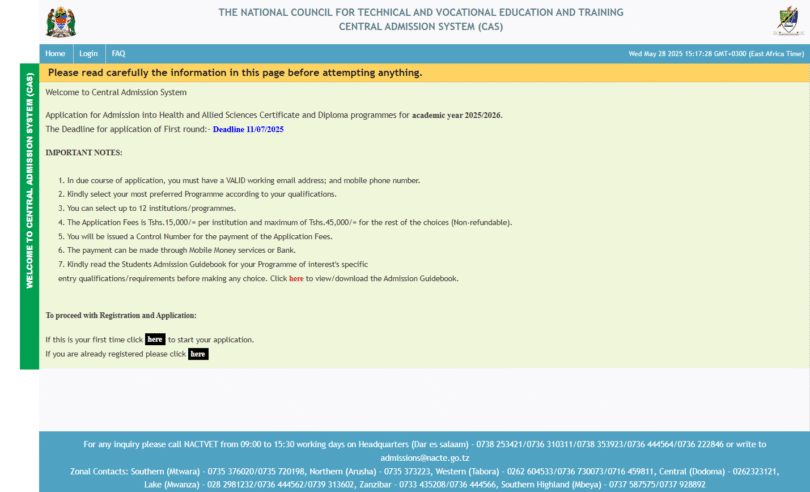 Jinsi ya Kutuma maombi ya Vyuo NACTVET (CAS Online Application) 2025-2026